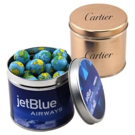 Customized Chocolate Earth Balls in 3.5 in Round Metal Tin with Lid by ...