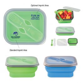 Custom Collapsible Food Container With Dual Utensil Imprinted with a ...