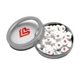 Imprinted Imprinted Mints in Windowed Circular Tin from Logotech 117722