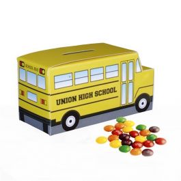 School Bus Paper Bank With Mini Bag Of Skittles 130661