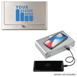 Branded Uv Sanitizer Desk Clock with Wireless Charging from Logotech 111713